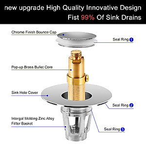Universal Bathroom Sink Stopper, Suitable for 1.06-1.96 inch Drain Hole,Sink Drain Strainer,pop up Drain Stopper for Bathroom,Bathtub,Tub Anti Clogging Sink Drain Filter with Hair Catcher