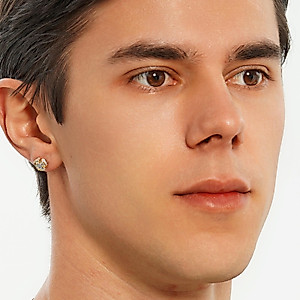 TOPGRILLZ Screw Back Earrings 14K Gold Plated 5A+ Cubic Zirconia Cluster Round Screw On Stud Earrings For Men Women Aretes De Hombre-Small Gold Plated