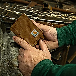Carhartt Trifold Wallet, Durable for Men, Available in Leather and Canvas Styles, Nylon Duck (Carhartt Brown), One Size US