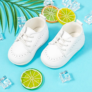 Sawimlgy Baby Boys Girls Premium Soft Leather Oxfords Dress Wedding Shoes Sturdy Rubber Sole Waterproof Lace Up Ankle Shoes Brogue Formal Loafers First Walker Newborn Infant Toddler Lazy Crib Shoes