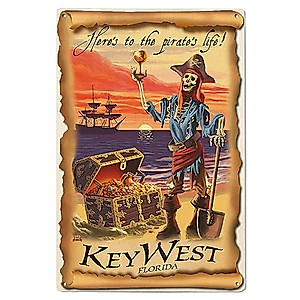Lantern Press 6x9 Inch Wood Sign, Ready to Hang Wall Decor, Key West, Florida, Pirate Plunder