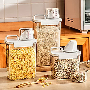 ALREMO Cereal Dispenser Easy Flow Storage Jar Plastic Food Containers Kitchen Food Cereal Storage Containers with Graduated Cap,plastic Storage Jars,cereal Plastic Grocery Container (2300ML)