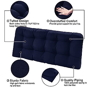 LOVTEX Tufted Bench Cushions for Outdoor Furniture Waterproof, 44 x 19 inches Patio Swing Cushions Navy - Overstuffed Indoor/Outdoor Loveseat Cushions with Round Corner