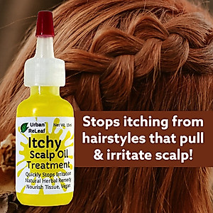 Urban ReLeaf Itchy Scalp Oil Treatment ! Braids, Wigs, Weaves, Tight Hairstyles & Itchy Skin Relief, Shaved Bald Head, Quickly Soothe Irritation, Natural Herbal Remedy, Made Fresh in USA!