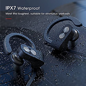 Bluetooth Headphones V5.0,Running Headphones w/16 Hrs Playtime, Bass+ HD Stereo Wireless Sports Earphones w/IPX7 Waterproof Earbuds in Ear for Workout, Gym w/CVC6.0 Noise Cancelling Mic Black