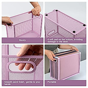 Oterri Hanging File Organizer, Portable Desktop File Organizer Mesh Detachable Foldable File Folder Organizer 12.2*5.5*9.44 inch for Letter Size Folders, File Holders for Office/Home(Pink, 2 Pack)