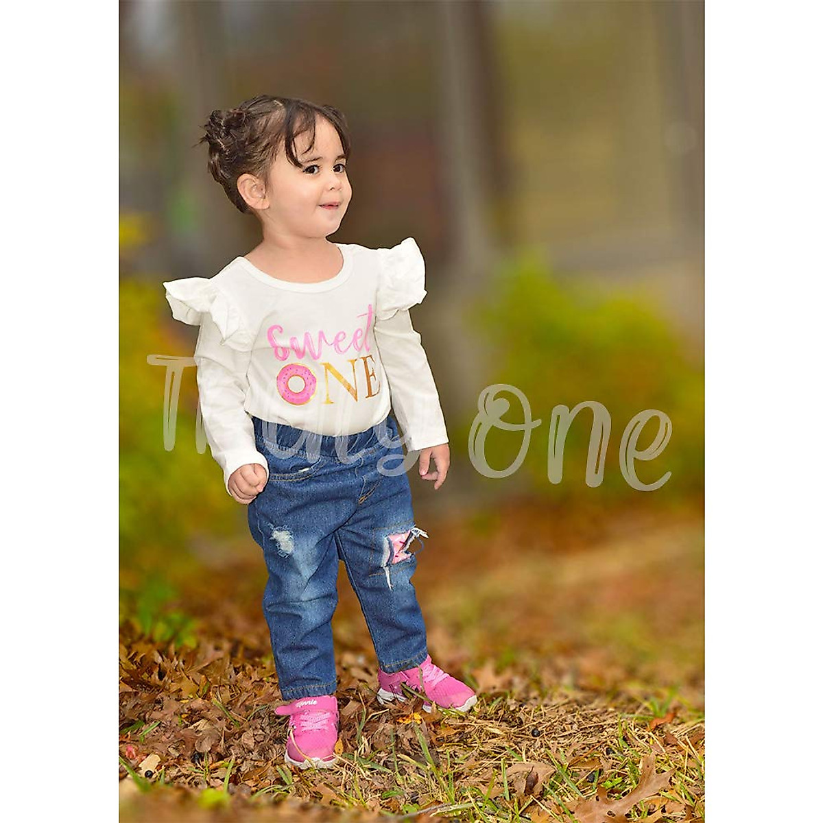 Baby Girls One Year Old Birthday Clothes Denim Jeans Outfits with Headband (White-Long,12-18 Months)