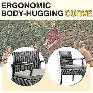 Tappio Outdoor Furniture 3 Piece Patio Bistro Furniture Set, Rattan Conversation Chairs Set with Side Table and Cushions, Porch Set Patio Furniture Set for Balcony Garden Yard, Gray