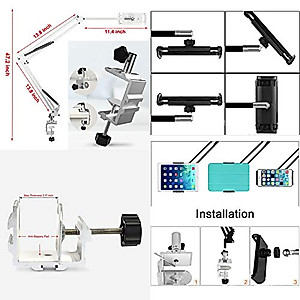 OHITEC Heavy Duty Phone/Tablet Metal Holder Universal Mobile Cell Smartphone Mount Lazy Bracket 360° Rotation Gooseneck Clamp Stand Flexible Long Arm (Desktop/Bedside, Long, Black)