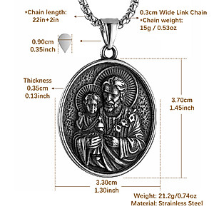 HZMAN Double Sided Stainless Steel St Joseph Necklace for Men Women Religious Saint Joseph Cross Christian Medal Amulet Pendant Jewelry Gift