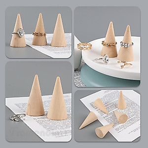 Framendino, 10 Pack Natural Wood Cone Ring Holder Finger Jewelry Display Stand Organizer DIY Craft Wooden (Vertical Shaped)