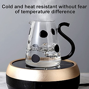 MISNODE Water Carafe Set Cartoon Cow Shape 550ml/1800ml Glass Jugs Sturdy Durable Bedside Carafe Glass Carafe For Bathroom Kitchen