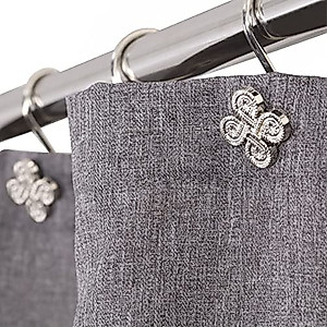 Nickel Shower Curtain Hooks Rings: Silver Rust Proof Metal Shower Hooks for Bathroom - Flower Clover Designed Decorative Curtain Rings Hangers for Shower Rod - Set of 12