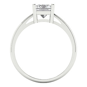2.0 Ct Brilliant Emerald Cut Clear Simulated Diamond 14K White Gold Solitaire Engagement Promise Bridal Ring Size 7.5