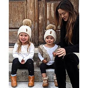 FURTALK Toddler Beanie Satin Lined Baby Boys Girls Winter Hats Pom Pom Beanies for Kids Beige