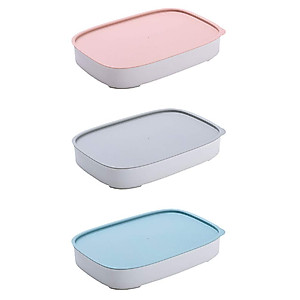 Hemoton 3Pcs Refrigerator Food Storage Container with Lid Shallow Stackable Bacon Keeper Fruit Vegetable Case Holder Airtight Dumpling Box for Egg Meat (Mixed Color)