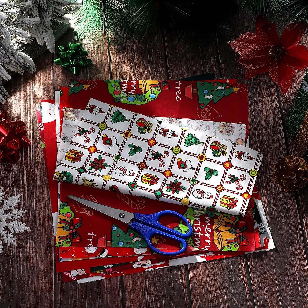 Tatuo 30 Pieces Christmas Cotton Fabric Square 10 x 10 Inch Printed Precut Floral Fabric Bundle Patchwork Fabric Scrap Christmas Material for Christmas DIY Craft Sewing Quilting