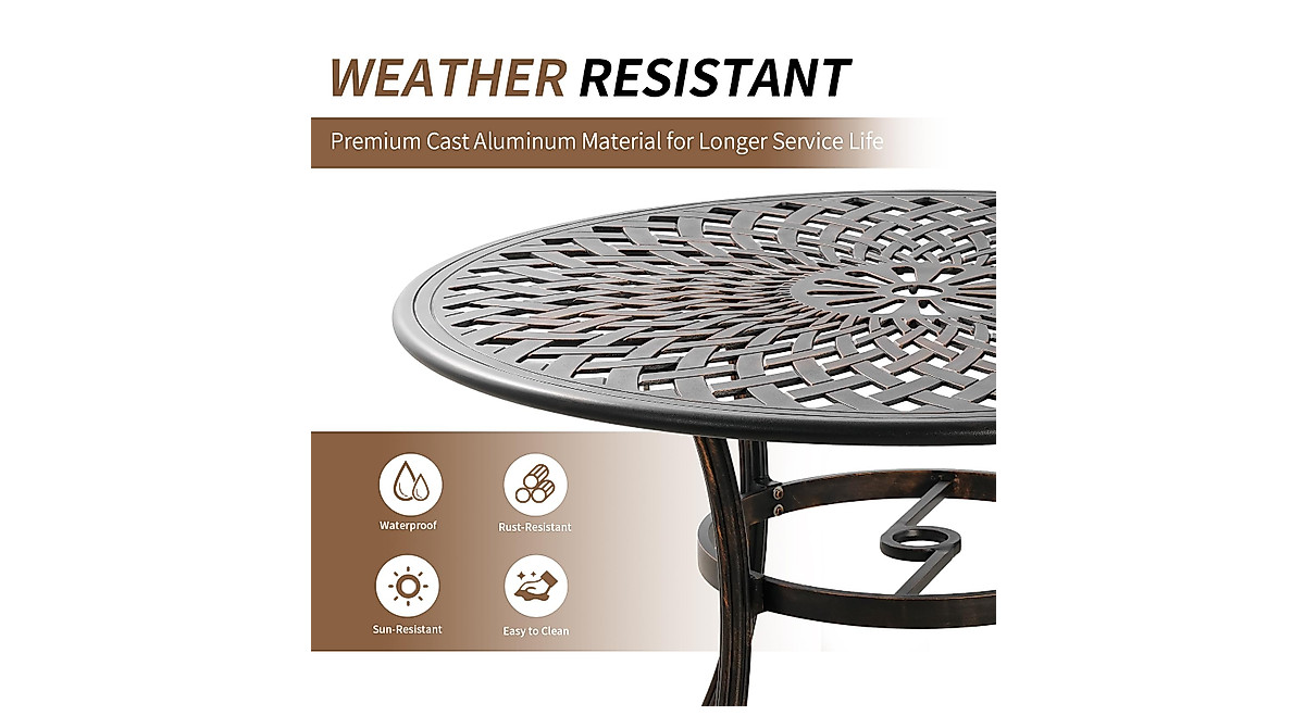 PATIO-IN 48" Patio Table Outdoor Dining Table Round Patio Bistro Table ...