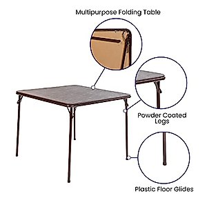 Flash Furniture Folding Card Table - Brown Foldable Card Table Square - Portable Table with Collapsible Legs