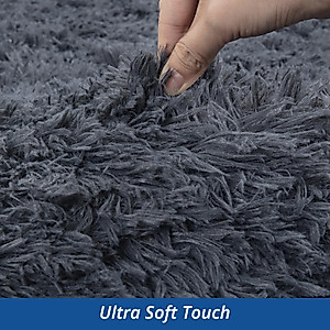 BALAPET 9x12 Fluffy Modern Plush Area Rug, Ultra Soft Large Faux Fur Area Rug for Bedroom Living Room, Non-Skid Indoor Carpet for Kids Playroom Home Decor, Dark Grey