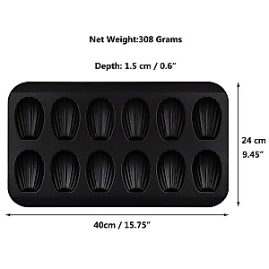 Kilimazart Nonstick Madeleine Pan 12-cup Heavy Duty Shell Shape Baking Cake Mold Tray (Black)
