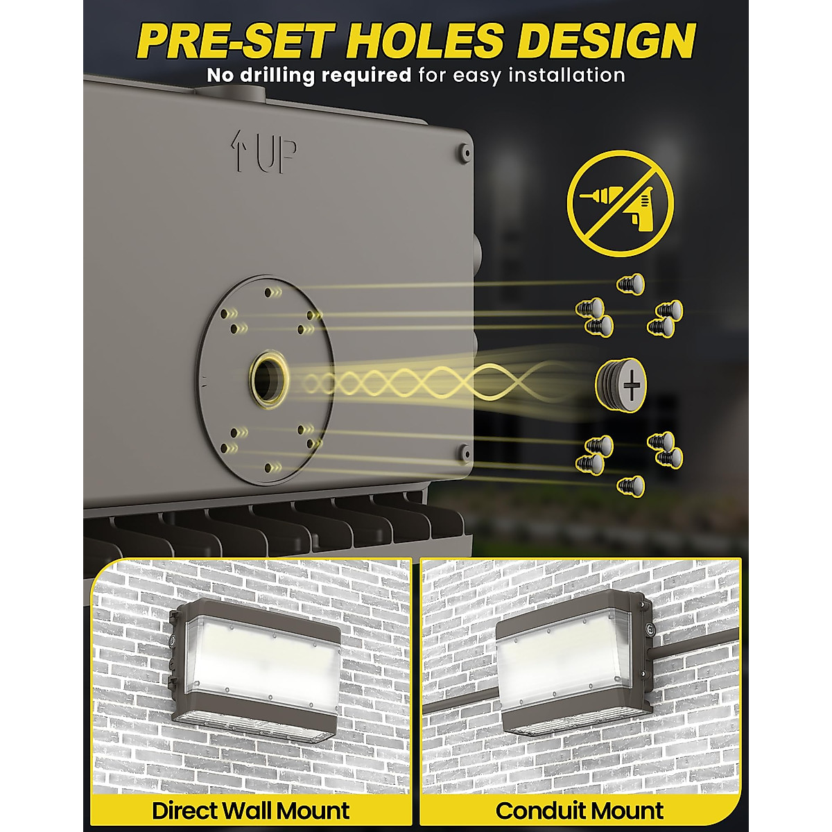 YARBO 2-in-1 Full & Semi Cutoff LED Wall Pack, 150W 120W 100W & 3000K 4000K 5000K Selectable, Timer Dimming & Photocell Wall Pack LED Exterior Light, 22500LM AC100-277V ETL Listed LED Wall Pack Light