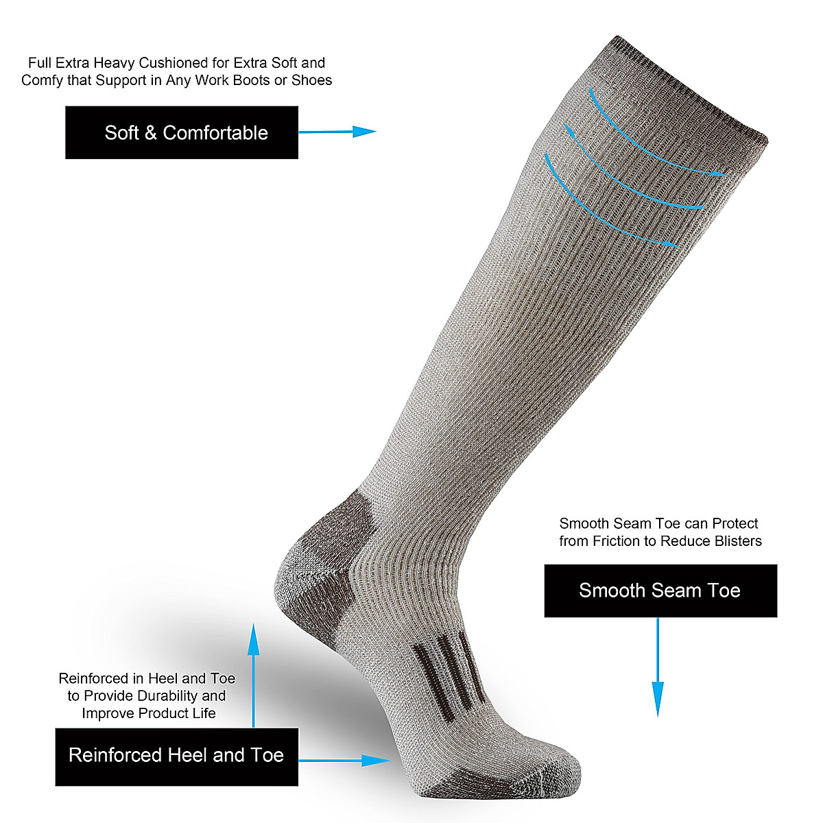 ONKE Men's Merino Wool Cushion Over the Calf Socks Heavyweight OTC Knee High Hiking Hunting Thermal Winter Western Work Boots(Brown L)