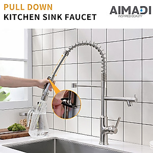 Commercial Kitchen Faucet AIMADI,Kitchen Faucets with Pull Down Sprayer Brushed Nickel Stainless Steel Kitchen Sink Faucets