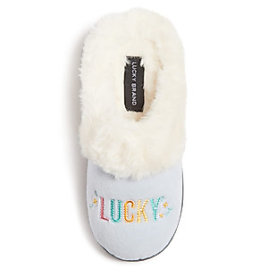 Lucky Brand Little Girls Rugged Microsuede Clog Slippers, Fuzzy Warm Bedroom Slipper, Kids Cozy Slip On House Shoes, Light Blue, Size 2-3