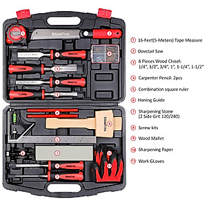 KingTool 87 Pc. Advanced Wood Chisel Set with Storage Case Including Superior Chisels | Heat-Treated Cr-V Alloy Blades Premium Chisel Set for Carpentry Craftsman