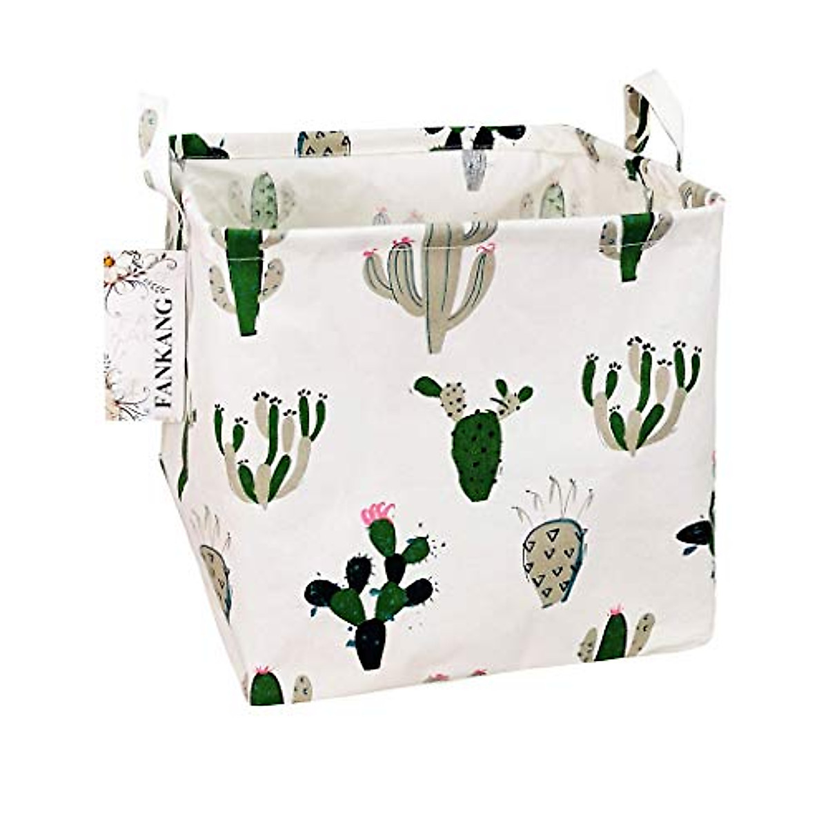 FANKANG Storage Bins Nursery Hamper Canvas Laundry Basket Foldable with Waterproof PE Coating Large Storage Baskets Gift Baskets for Kids Boys and Girls, Office, Bedroom, Clothes,Toys (Cactus)
