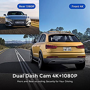 AZDOME Front and Rear Dash Cam, 4K + 1080P Dual Dash Camera for Cars with 5.8GHz WiFi GPS, Night Vision, 24 Hours Parking Mode, WDR, Loop Recording, G-Sensor, APP, Free 64GB Card