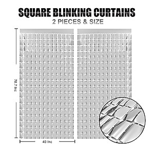 Silver Shimmer Wall Backdrop, Square Backdrop Curtain,2Pcs 3.3x6.6 Feet Silver Streamer Backdrop for Party Decorations