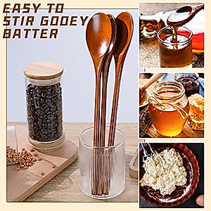 HANSGO Wooden Spoons for Eating, 6PCS 12 Inch Wood Soup Spoons Long Handle Spoons Table Spoon Serving Spoons with Japanese Style Utensil Set for Kitchen Cooking Mixing Stirring