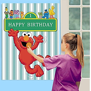 Seasme Friends Street Party Supplies Decorations, Pin The Nose On ELMO, Sesame Birthday Party Pin Game, Large Poster for Seasme Friends Street Birthday Party Decorations Things