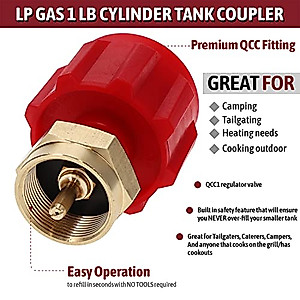 GasOne Propane Refill Adapter and 4ft Propane Hose Adapter 1lb to 20lb - Propane Cylinder with Type 1 - Fits All 1 LB Throwaway Disposable Cylinder