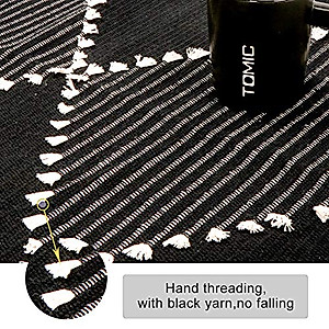 Boho Kitchen Rugs,2'x4.3' Washable Black Bathroom Rug Runner, Cotton Woven Tassels Diamond Soft Indoor Mat Hallways Carpet for Laundry Entryway