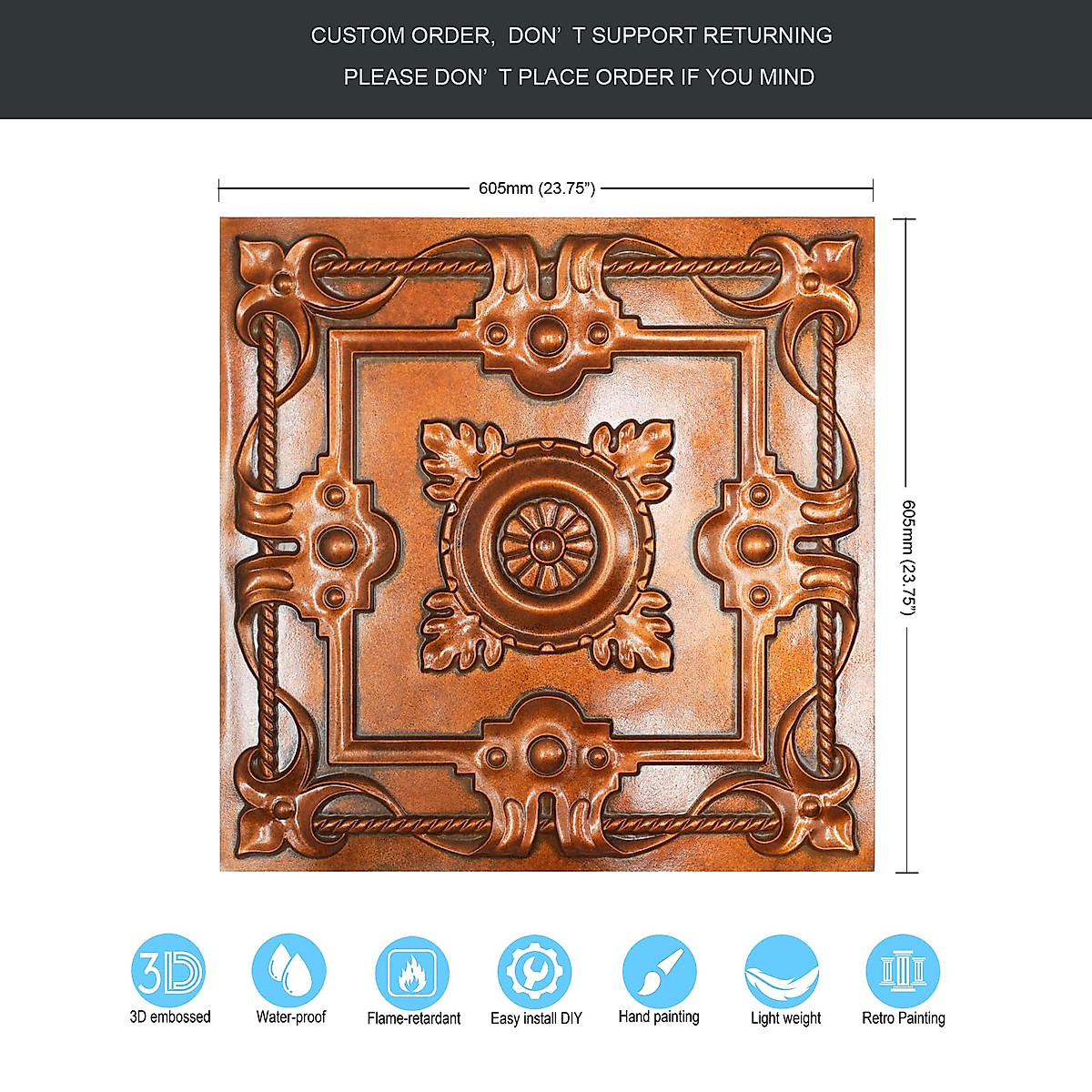 Decorative Ceiling Tiles inc Decorative Distressed Tin Ceiling Tiles for Cafe Club Salon Hotel Store Bar 2'x2' PL29 Archaic copper 10pcs