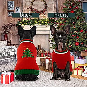 Kuoser Dog Christmas Sweater, Knitted Pet Sweater with Xmas Tree Pattern, Warm Winter Puppy Clothes for Small Medium Dogs Cats Soft Sweater Clothing for Girls Boys Red S-2XL (Red XXL)