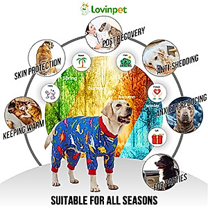 LovinPet Pitbull Large Dog Clothes, Wound Care/Post Surgery Dog Clothes, Lost World Dinosaurs Print, UV Protection, Pet Anxiety Relief, Large Dog Onesies, Pet PJ's /2XL