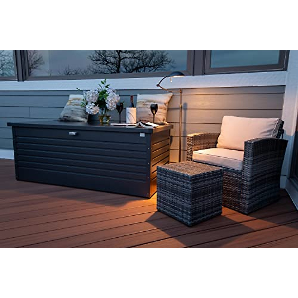 Biohort Leisuretime 210 Gal. Steel Metallic Dark Grey 71in x 31 in x 28in Deck Box with Soft Close Hydraulic Lift (210 Gallon)