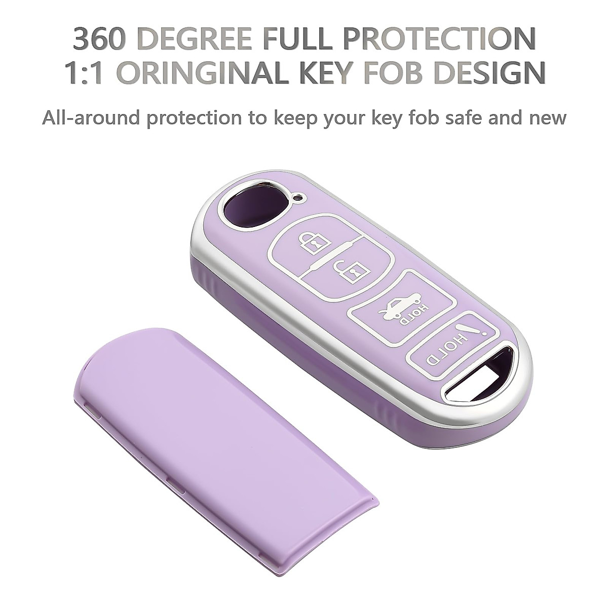 OFFCURVE Key Fob Cover with Keychain for Mazda, Car Key Fob Case Protector Mazda 2 3 5 6 8 CX3 CX4 CX5 CX7 CX9 Atenza Axela MX5 Speed3 Miata Car Accessories Smart Keyless Car Key Holder, Silver Purple