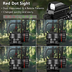 MidTen 3-9x32 4-in-1 Scope Combo with Dual Illuminated Scope Optics & 4 Holographic Reticle Red/Green Dot Sight & IIIA/2MW Laser Sight Rangefinder Illuminated Reflex Sight & 20mm Mount