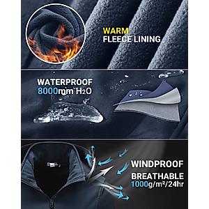 Outdoor Ventures Women's Softshell Jacket with Removable Hood, Insulated Windbreaker Waterproof Warm Fleece Lined Coat