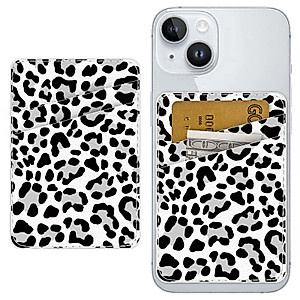 Leather Phone Card Holder Phone Wallet, Stick Back Phone Wallet Sticker Stylish Phone Case Credit Card Holder, Suitable for iPhone, Samsung, Android and Most Smart Phones.Leopard Print Black