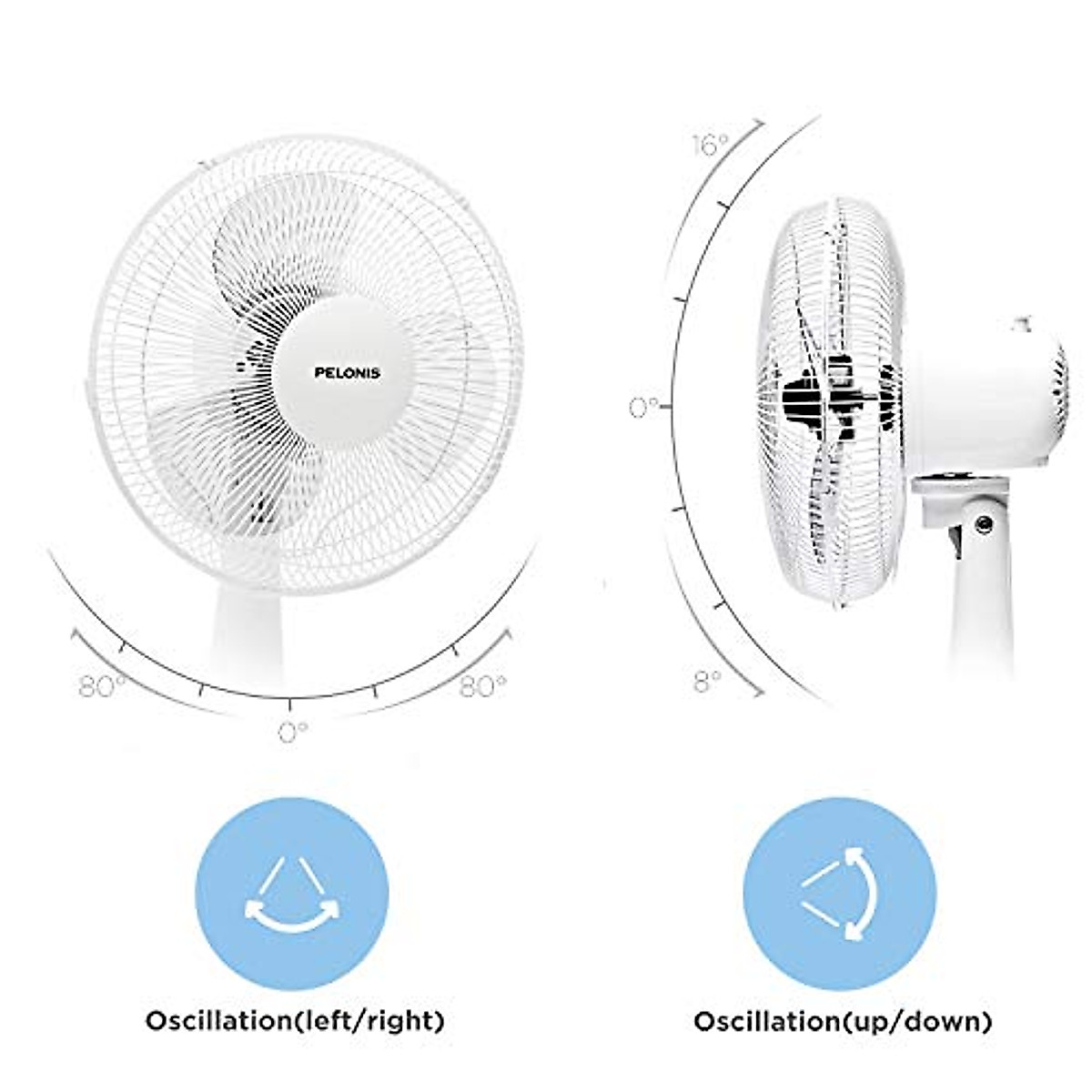 PELONIS FT30-15H Portable 3-Speed 12-Inch Oscillating Table Air Circulation Fan, White, 15 Inch TableFan