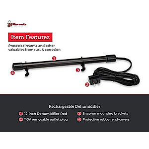 Hornady Gun Safe Dehumidifier Rod 12 Inch, Black, 95903 - Maintenance-Free Plug-In Electric Dehumidifier Eliminates Moisture for Gun Safes & Cabinets to Help Prevent Rust & Corrosion in Your Gun Vault