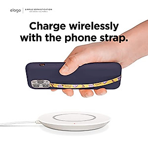 elago Phone Strap with Stickers, Phone Grip, Phone Loop Compatible with All Smartphone Case, Double Sided Design, Stickers Included, Compatible with Magsafe [Yellow Strap & Blueberry Ice Cream]