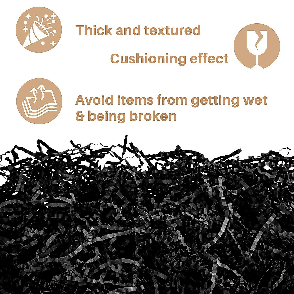 4.9OZ Sukh Crinkle Cut Paper -Reusable Paper Shred Filler as Confetti Paper Stuffing Baskets Filler for Cute Easter Wedding Birthday Decorative Craft Box Bags Wrapping Supplies（Black）