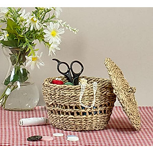 Red Co. 6” Small Decorative Round Natural Hand-Woven Seagrass Storage Basket with Lid